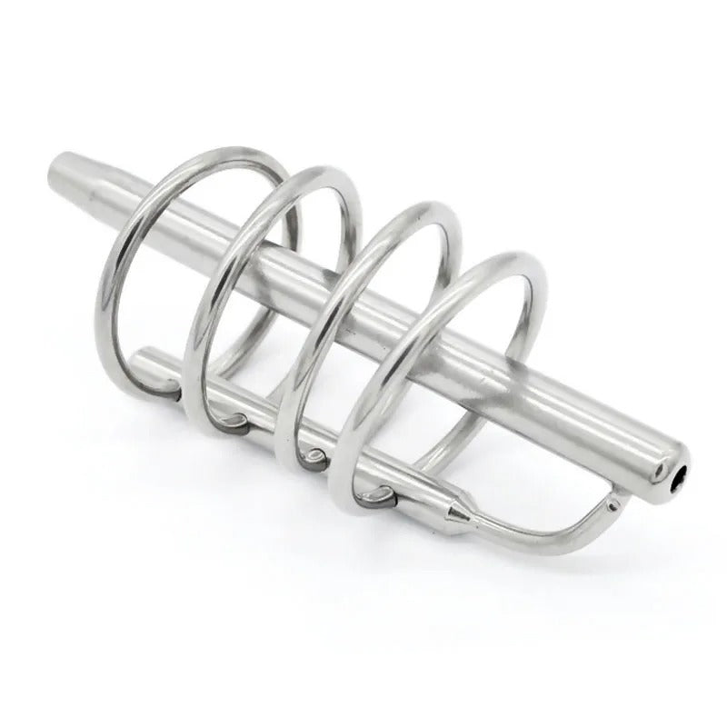 Mens Stainless Steel Chastity Cage With 4 Rings Urethral Sounding